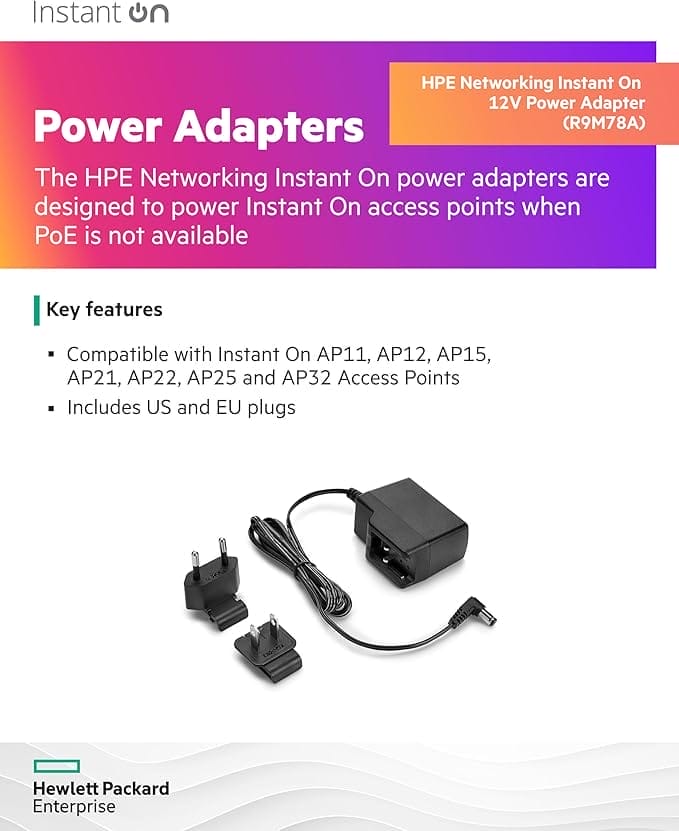 HPE Networking Instant On 12V Power Adapter US EU plugs R9M78A